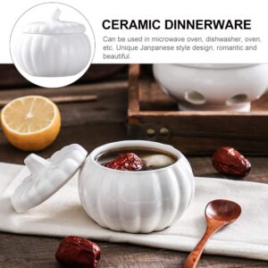 BESTonZON Ceramic Pumpkin Dish Pumpkin Soup Bowls Porcelain Dinnerware Pasta Dessert Bowl with Lid, Dishwasher & Oven Safety