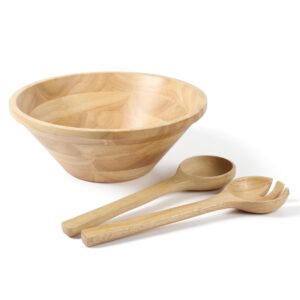 martha stewart coban 3 pc 13" round wood salad bowl w/ 2 servers