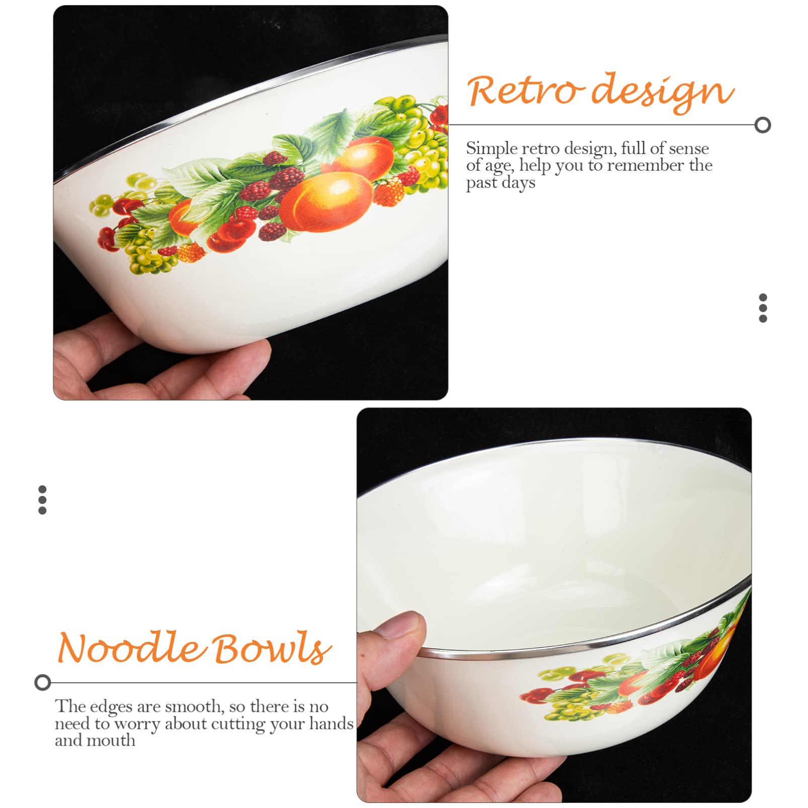 Angoily 2 Sets of Enamel Bowls with Lids Enamelware Soup Basins Vintage Salad Bowl Enamel Noodle Bowls Round Serving Bowl Vegetable Fruit Containers