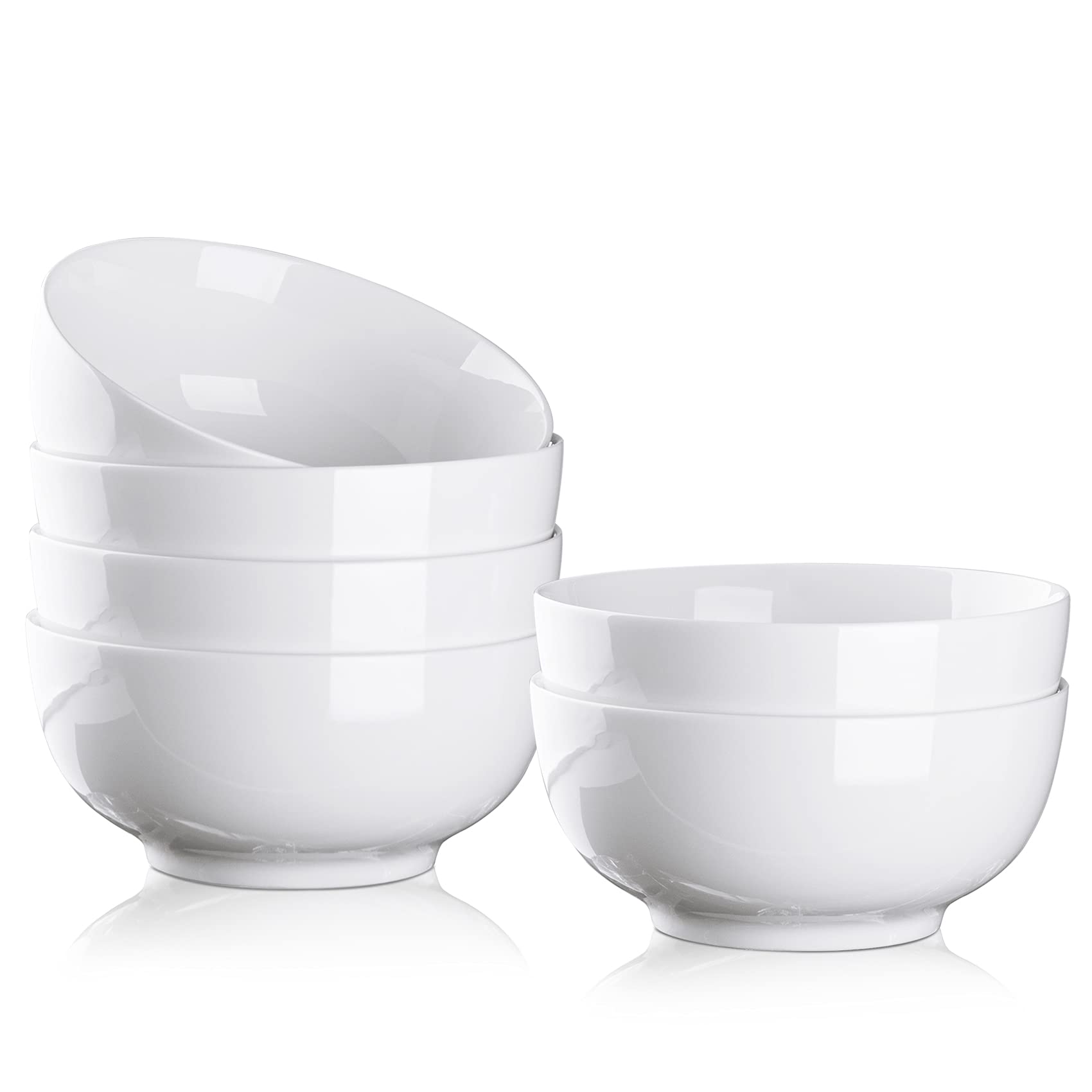 23 Ounce Porcelain Bowls Set 6 Pack Premium White Ceramic Bowls for Cereal, Soup, Salad, Pasta, Prep, Rice, Ice cream, Microwave & Dishwasher Safe