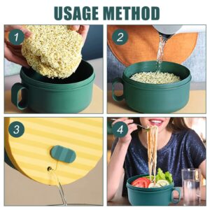 Microwave Ramen Noodle Bowl Set: Microwave Ramen Bowl with Lid, Handle and Chopsticks, Ramen Noodle Microwave Bowl Dishwasher Safe for Noddles, Pasta, and Soup, Home Office Dorm Room (Yellow & Green)