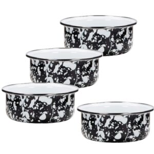 golden rabbit enamelware - black swirl pattern - set of 4-14oz soup bowls