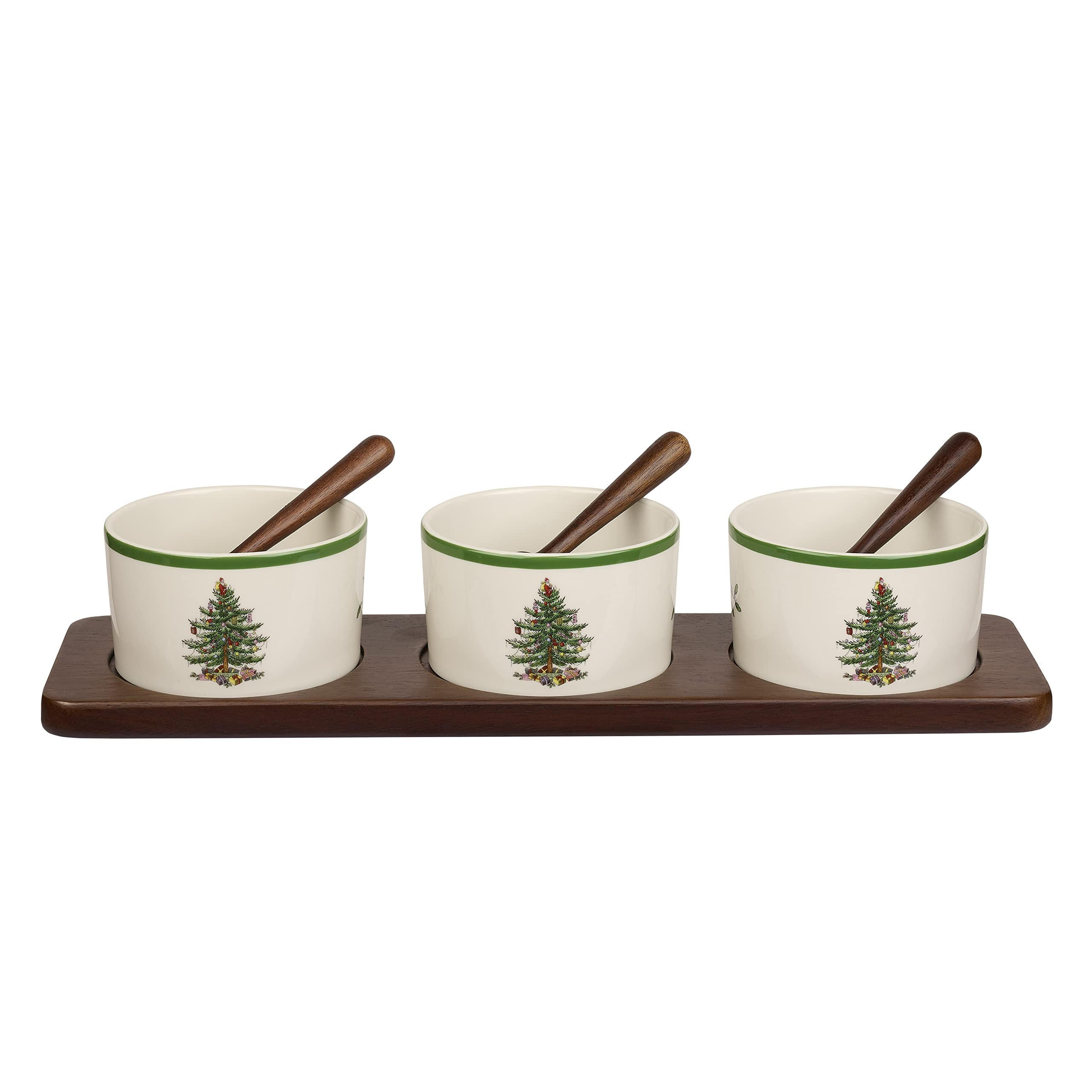 Spode Christmas Tree Collection Condiment Bowls, 7-Piece Set, Beige/Green, Ceramic Serving Bowl, Dip Bowls, Holiday Serving Dishes, Dishwasher and Microwave Safe