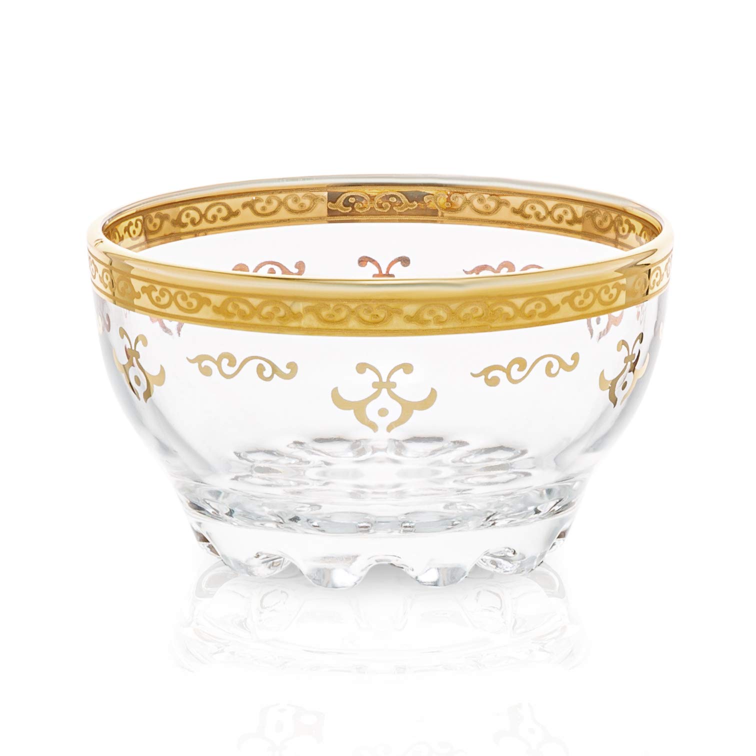 Clear Glass Dessert Bowls/Cups with Rich Gold Design-Set of 6- Measures: 4"D x 3"H