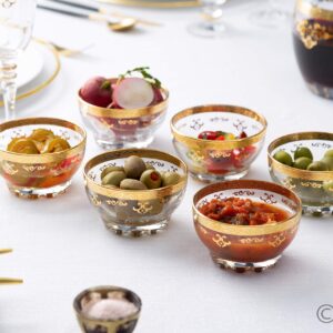 Clear Glass Dessert Bowls/Cups with Rich Gold Design-Set of 6- Measures: 4"D x 3"H