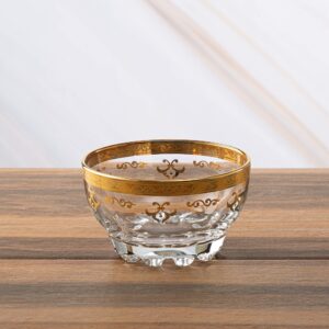 Clear Glass Dessert Bowls/Cups with Rich Gold Design-Set of 6- Measures: 4"D x 3"H