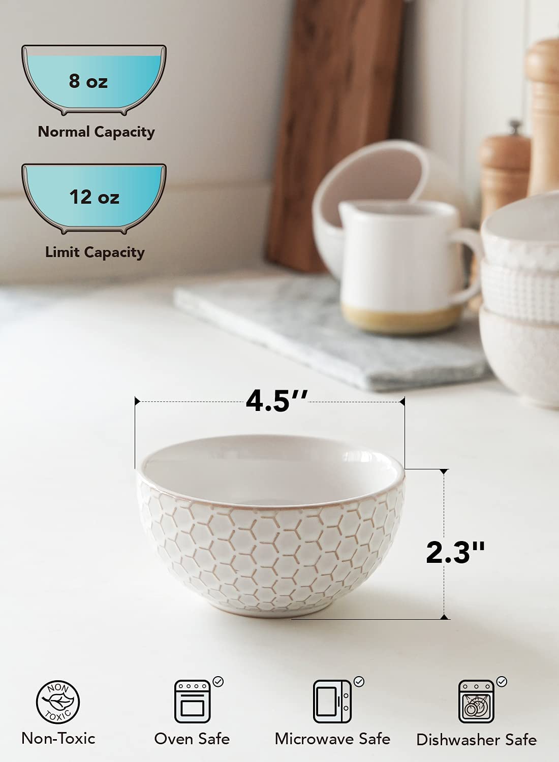 LE TAUCI Cereal bowls 6 inch + Small Bowls 4.5 inch +Cereal bowls 7 inch, Arctic White