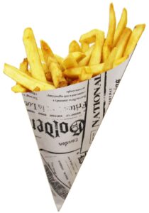 english newspaper paper cones. medium size k-17, holds 8.5 oz. 21¢ per cone (100 cones)