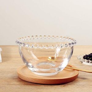 Sizikato Transparent Glass Dessert Bowl Fruit Salad Bowl with Beaded Edges.