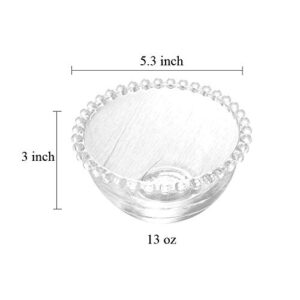 Sizikato Transparent Glass Dessert Bowl Fruit Salad Bowl with Beaded Edges.