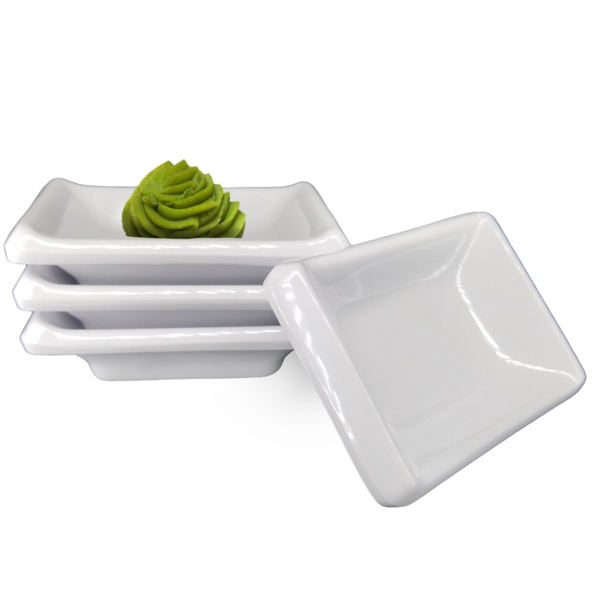 Happy Sales, Melamine Sauce Dipping Bowls, Sauce Dishes, Set of 4 pc Tetragon (White)