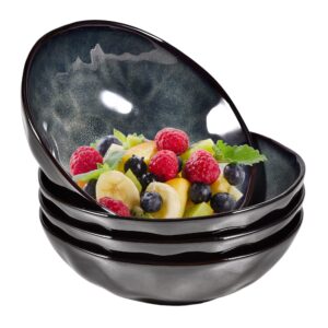 fmbb 33 oz ceramic bowl pasta bowls set of 4, great salad bowl set, large bowl for eating, dinner bowls, stackable serving bowls, reactive glaze series, black