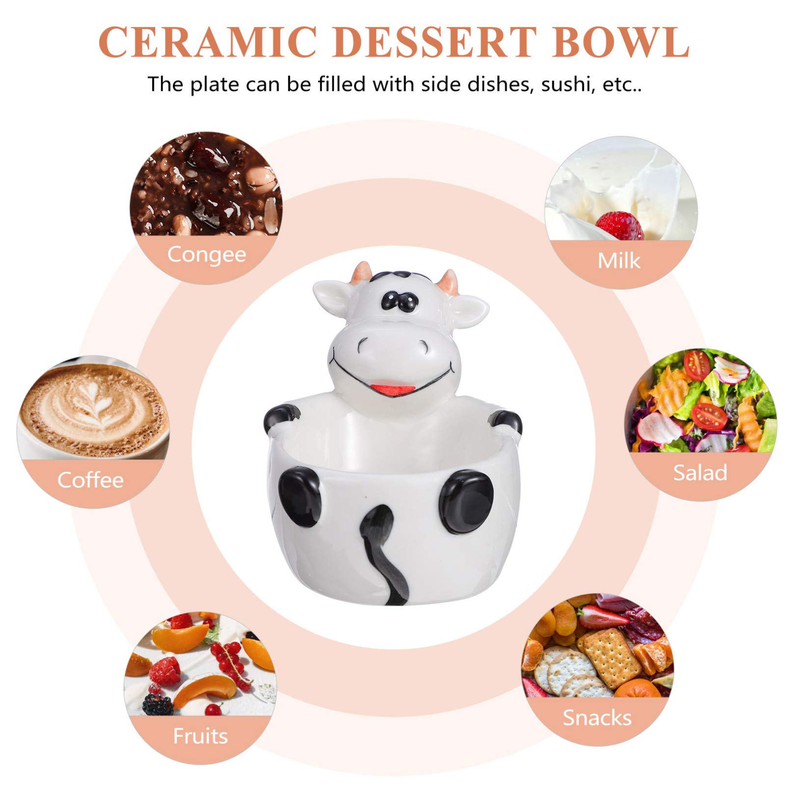 DOITOOL Ceramic Salad Bowl Cereal Bowl Dishes and Plates Creative Fruit Plate Animal Cow Decorative Storage Bowls Porcelain Bowls for Kitchen Bowl for Desserts Candy