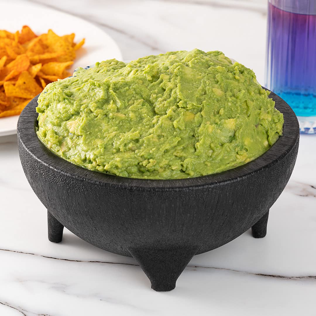 Restaurantware 56 Ounce Salsa Bowl 1 3-Legged Design Molcajete Bowl - Microwavable Dishwashable Black Plastic Salsa Bowl Shatterproof For Sauces Guacamole and Cheese Dip