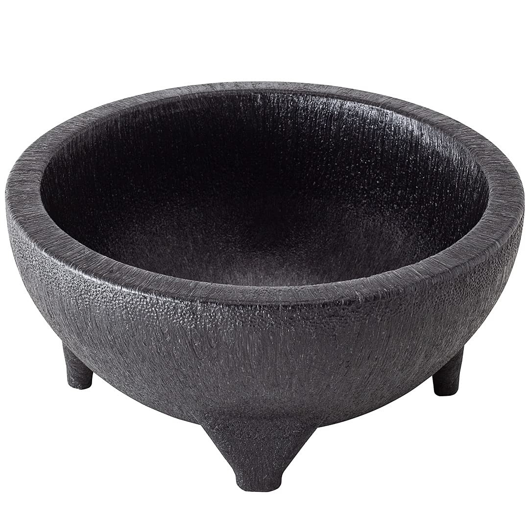 Restaurantware 56 Ounce Salsa Bowl 1 3-Legged Design Molcajete Bowl - Microwavable Dishwashable Black Plastic Salsa Bowl Shatterproof For Sauces Guacamole and Cheese Dip