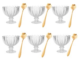 aebor 6 sets glass ice cream cups,dessert bowls, for dessert, sundae, ice cream, fruit, salad, snack, cocktail,etc (includes 6 glass ice cream cups and 6 metal spoons)