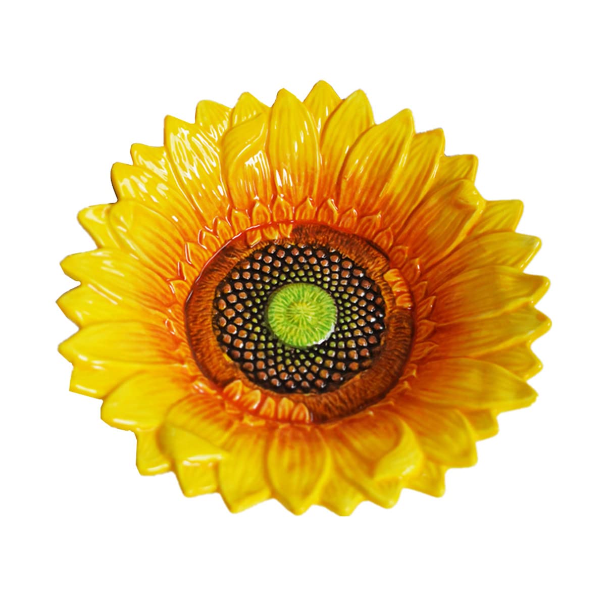 FORLONG Ceramic Medium Fruit Bowl Dessert Cake Candy Snack Plate, Hand Painted Sunflower-shaped Decorative Bowl, Art Tabletop Home Décor -10.8inches