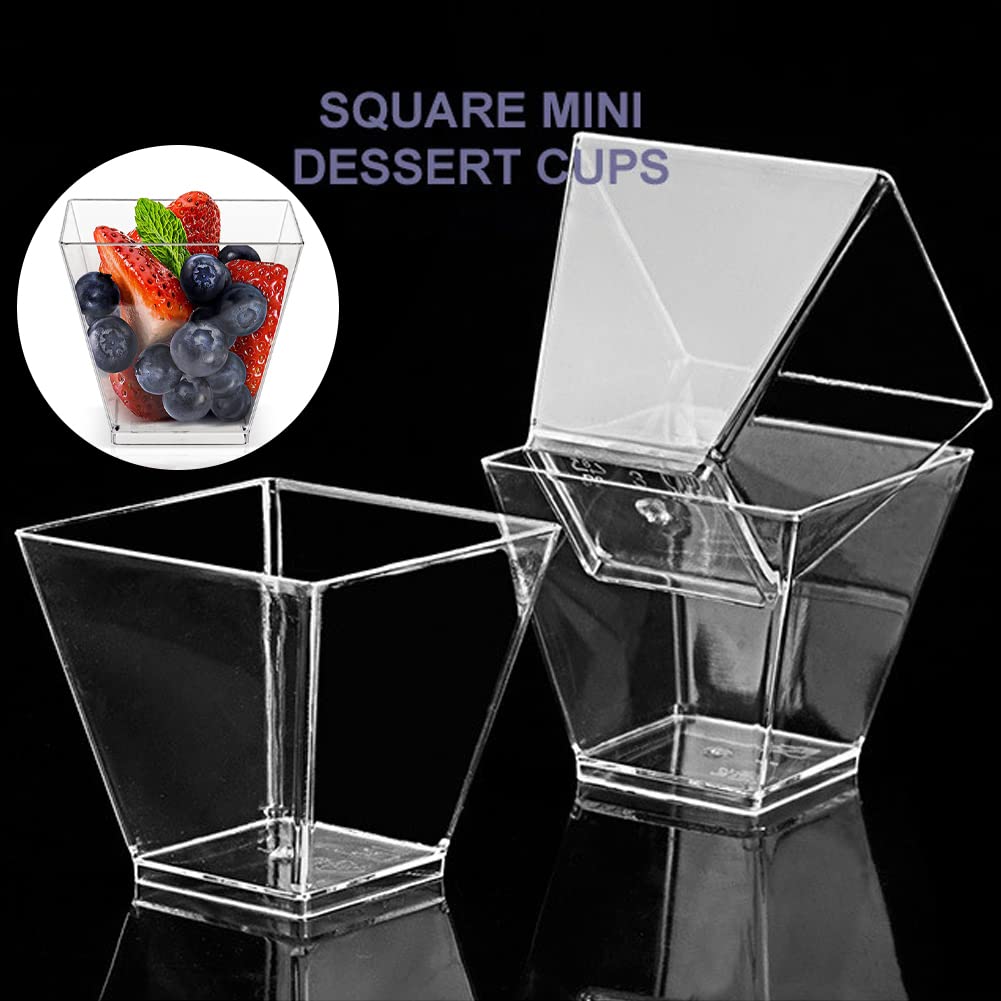 HOUSEEN Dessert Cup, 50pcs Dessert Cups Container 58ml with Spoons, Cake Serving Bowl Mini Appetizer Bowls Clear Parfait Cups for Party Event and Catering