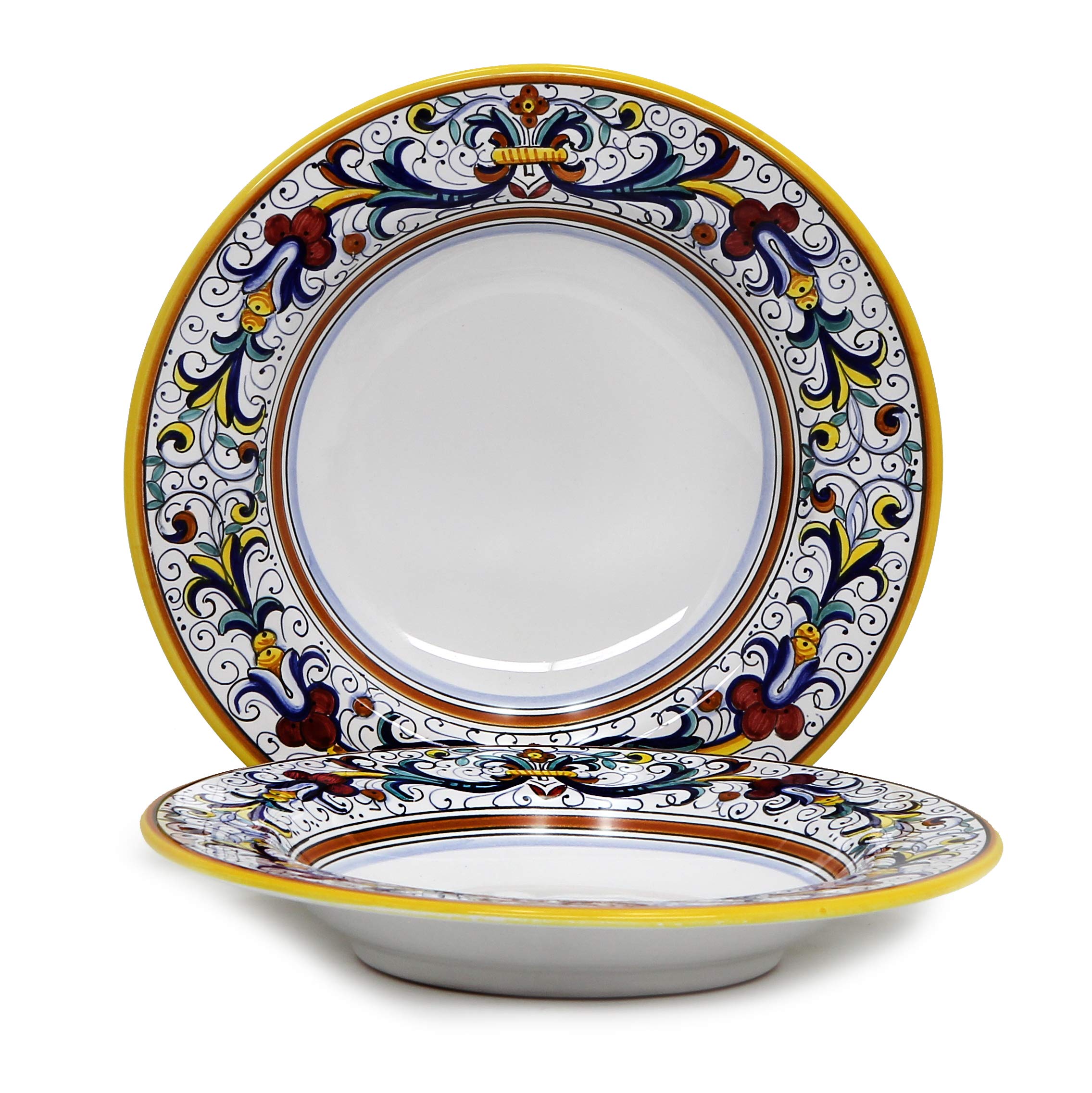 RICCO DERUTA DELUXE: Rim Pasta Soup Bowl White Center [RI002W] - Authentic hand painted in Deruta, Italy. Original design. Shipped from the USA with Certificate of Authenticity.