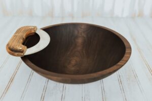 holland bowl mill walnut wood chopping bowl set - 12 inch walnut bowl & mezzaluna (ulu) knife