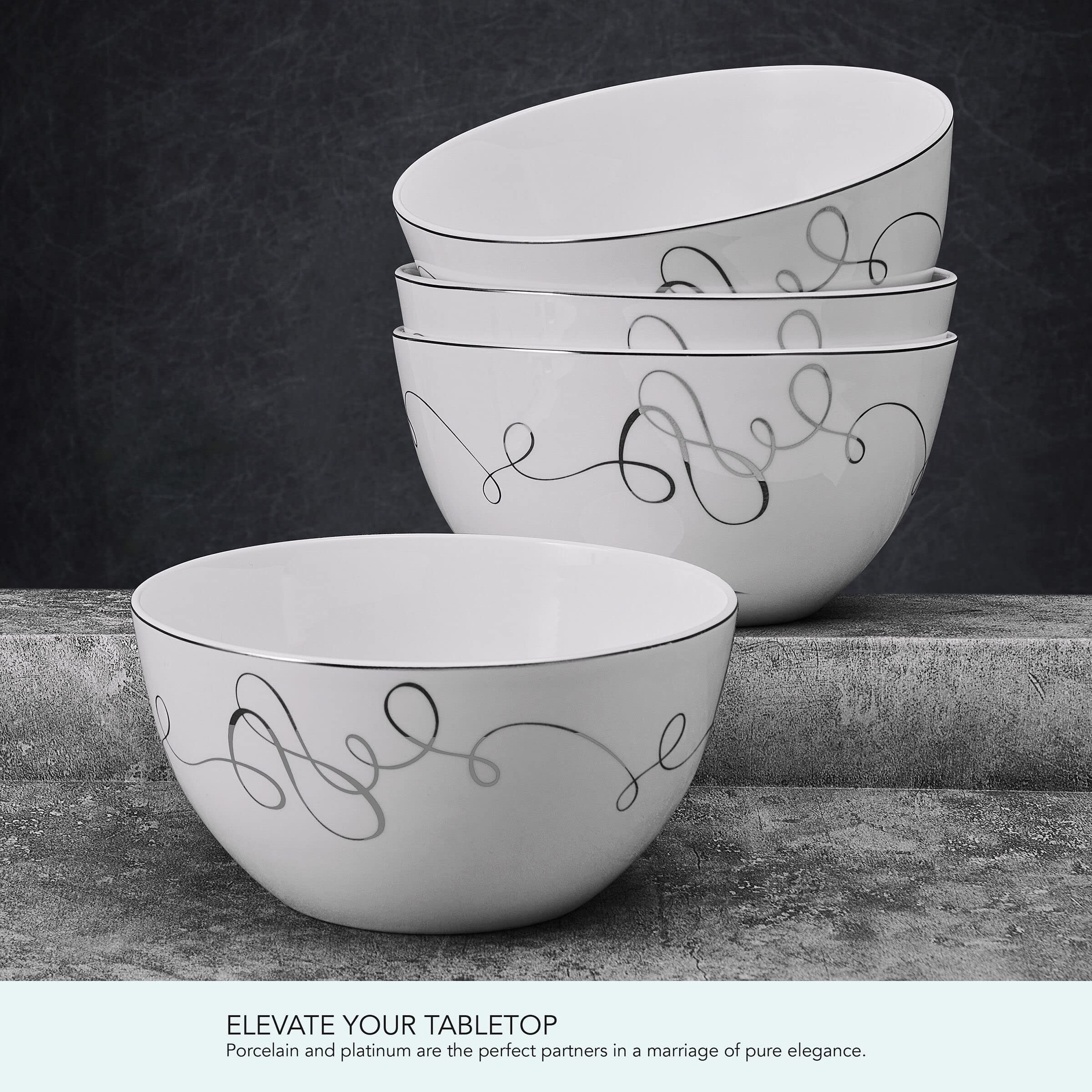 Mikasa Love Story Platinum Banded All Purpose Bowls, Set of 4, White