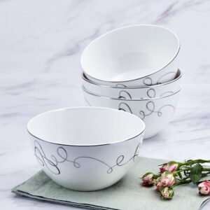 Mikasa Love Story Platinum Banded All Purpose Bowls, Set of 4, White