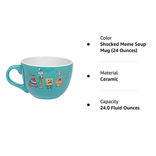 Silver Buffalo Spongebob Squarepants Shocked Meme Group Featuring Patrick, Squidward, and Mr. Krabs Ceramic Soup Mug, 24 Ounces