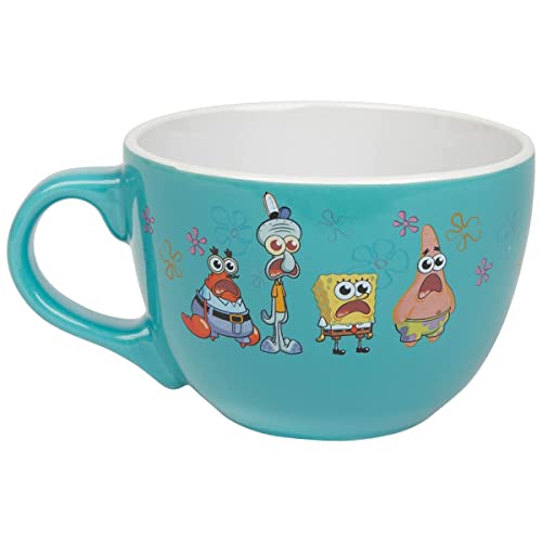 Silver Buffalo Spongebob Squarepants Shocked Meme Group Featuring Patrick, Squidward, and Mr. Krabs Ceramic Soup Mug, 24 Ounces