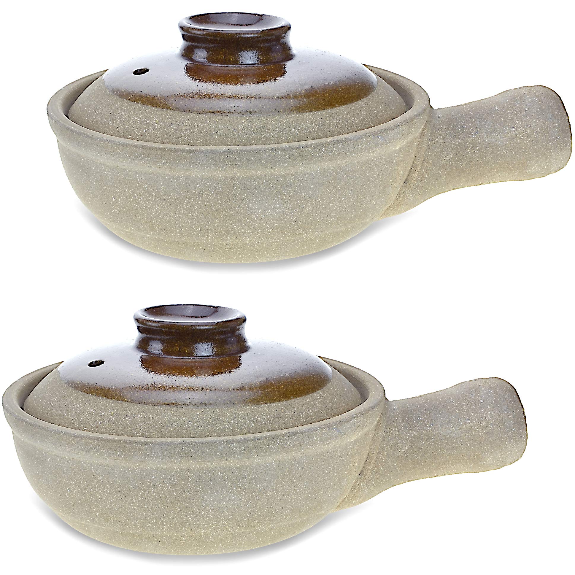 Roe & Moe Large French Onion Ceramic Soup Bowl's Set of 2 20 oz. with Handle and Lid in Rustic Design