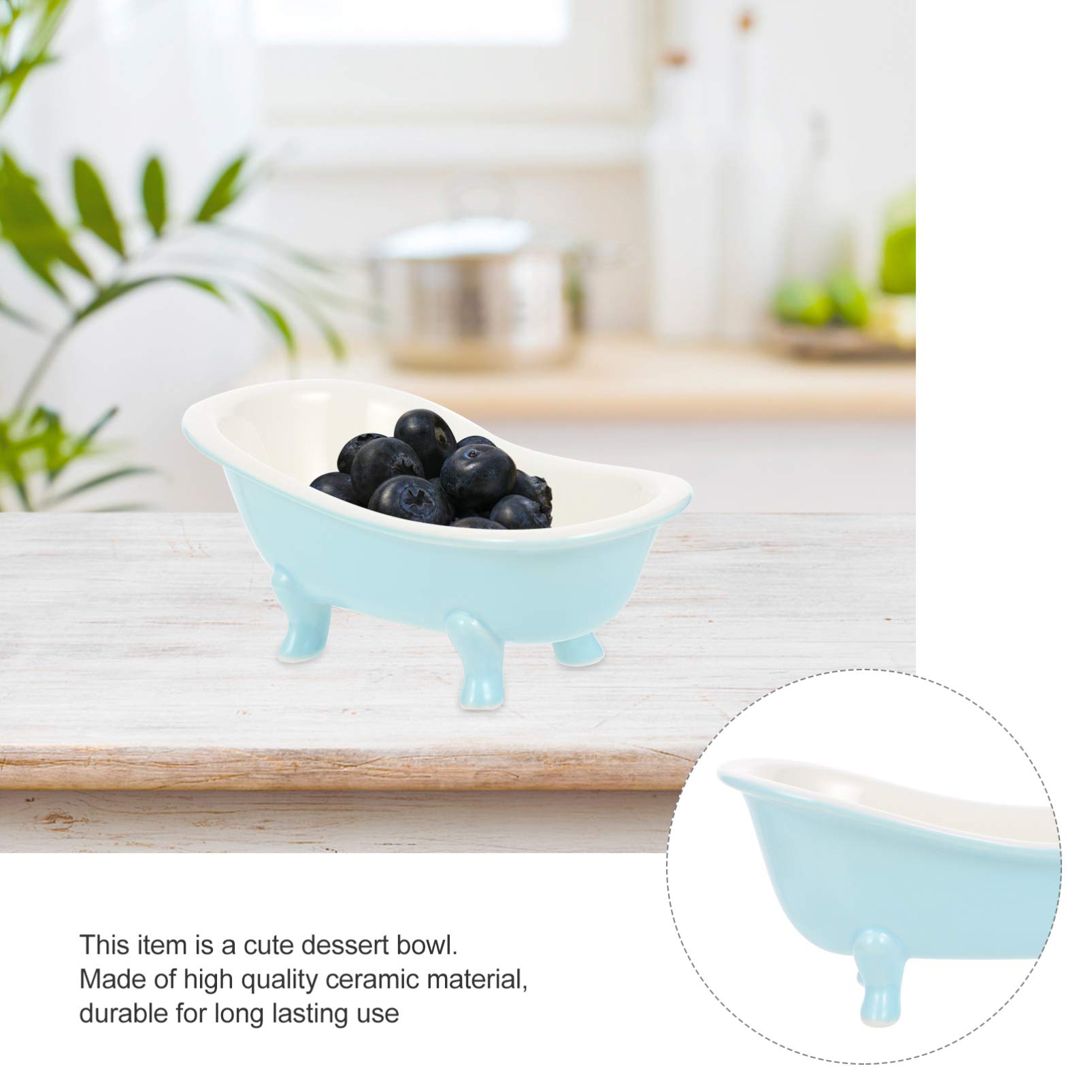 Hemoton Blue Ceramic Dessert Bowls Bathtub Shape Food Serving Bowl Reusable Ice Cream Bowl Household Candy Bowl Dish Appetizer Bowls for Home Restaurant