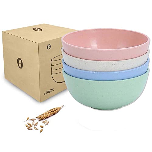 Unbreakable Eco Friendly Wheat Bowls | Wheat Straw Color Bowls Set Of 4 Pcs 20 Oz | Microwave And Dishwasher Safe Super Strong Big Bowls For Serving Soup, Salad, Oatmeal Etc.