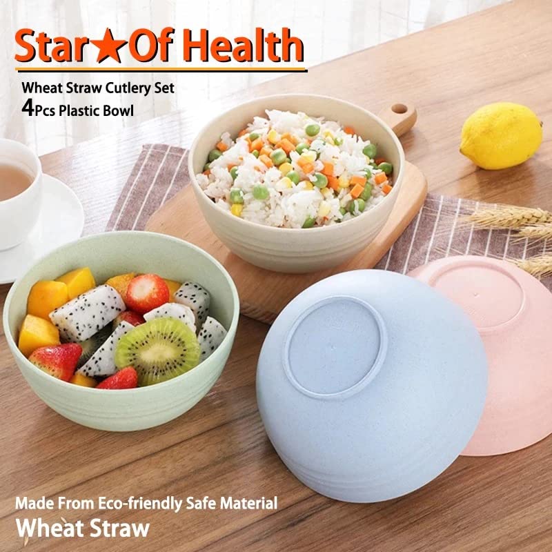 Unbreakable Eco Friendly Wheat Bowls | Wheat Straw Color Bowls Set Of 4 Pcs 20 Oz | Microwave And Dishwasher Safe Super Strong Big Bowls For Serving Soup, Salad, Oatmeal Etc.