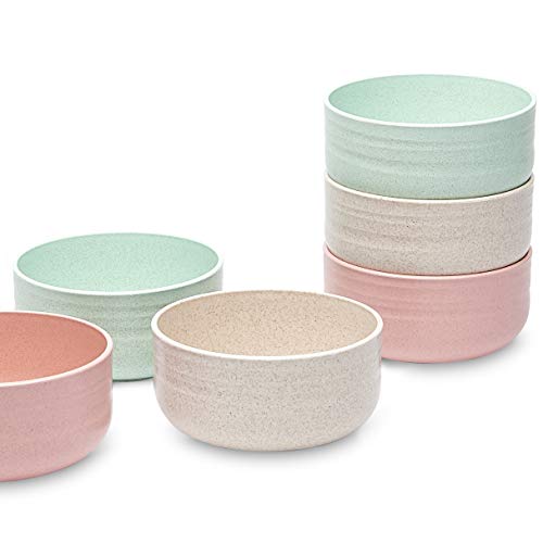 V TOWER Microwave Safe Bowls Set 13oz - 6 Wheat Straw Bowls Stylish Small Bowls Strong and Unbreakable for Dinner