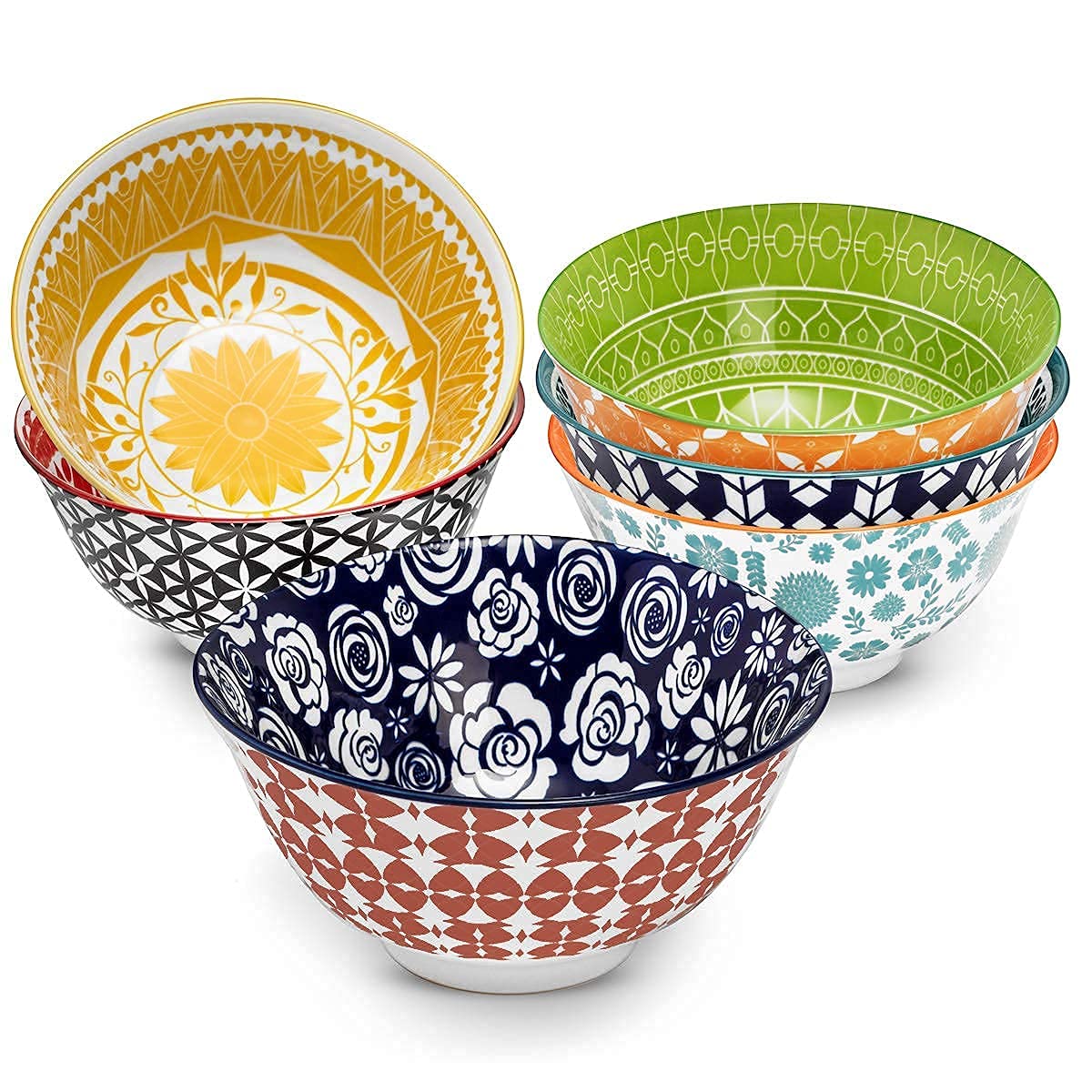 Annovero Mugs, Cereal Bowls. Cute and Colorful Porcelain Dishes for Kitchen, Microwave and Oven Safe. Bundle