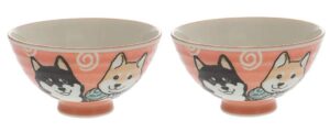 mino ware japanese shiba dog red rice bowl set 4.92 inches diameter authentic ceramic chawan set of 2 bowls from japan