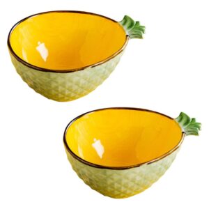 sewacc ceramic hawaiian pineapple bowl: 2pcs tropical theme porcelain soup oatmeal cereal stew dessert bowl salad pasta rice yoghurt condiments side dishes dip ramen noodle plate