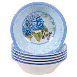 certified international hydrangea garden melamine all purpose bowls 7.5" x 2", set of 6