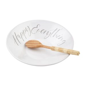 mud pie happy everything bowl set, 3" x 12" dia | spoon 11 1/2", white