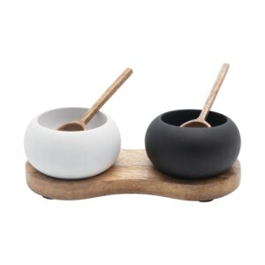 bloomingville mango tray white pinch pot 2 wood spoons (set of 5) bowl, black white & natural, 5, 8 liters