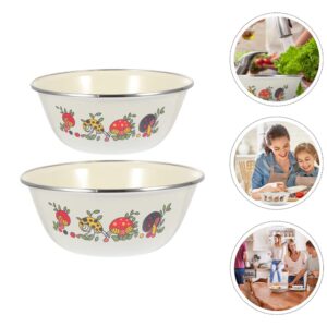 UPKOCH 2pcs Enamelware Serving Bowl Mushroom Retro Enamel Basin Soup Bowl Dessert Ice Cream Bowls Food Containers for Side Dish Snack Beige 16cm 18cm