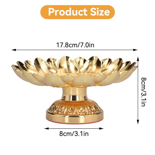 Cyrank Footed Fruit Bowl, 7in Buddhist Plate Lotus Offering Bowl Centerpiece Holder Bowl Decorative Plate for Temples Sacrifices Blessing Fruit Tray Tinplate Bowl for Altar Use