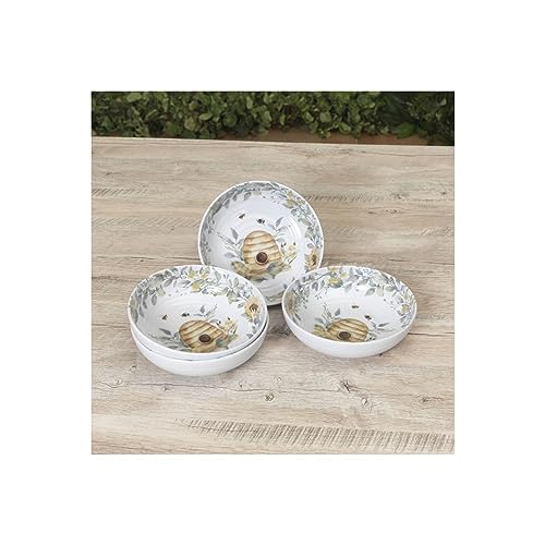 Gerson International Melamine Bee Design Bowls, Set of 4, 7.95 Inch Diameter