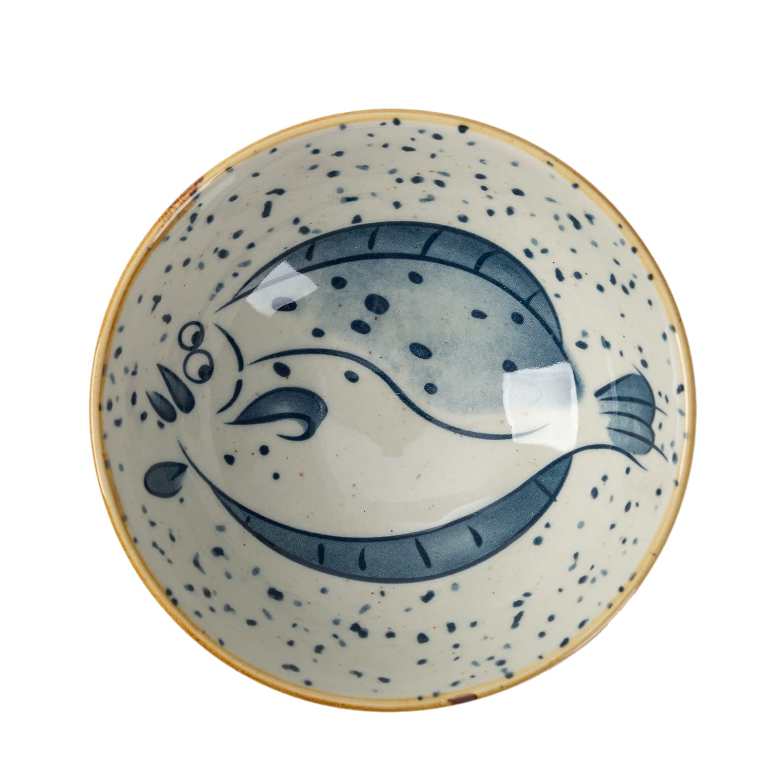 TJ Global Set of 6 Traditional Japanese Pottery Ceramic Bowls with Different Fish Designs for Rice, Salad, Soup, Cereal, Snacks, Ice Cream - 10 Fluid Ounce Capacity