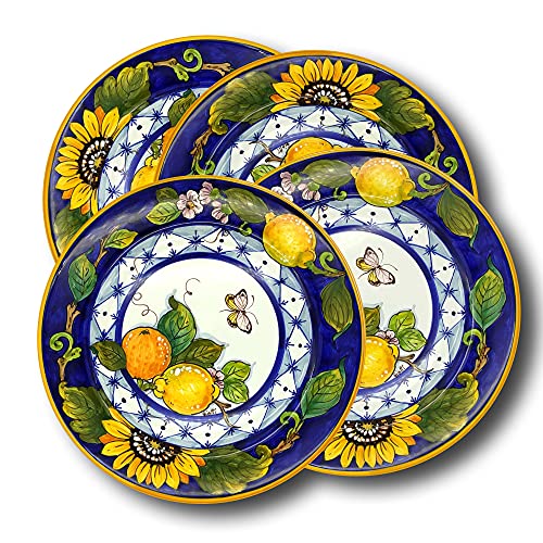 Italian Ceramic dinnerware set - Hand Painted kitchen Dishes sets for 4 - Made in ITALY Tuscany - Italian Pottery dinner plates - Home Decor Sunflower Lemon Ceramics dishes set - Service For 4