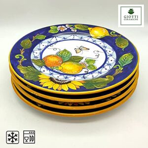 Italian Ceramic dinnerware set - Hand Painted kitchen Dishes sets for 4 - Made in ITALY Tuscany - Italian Pottery dinner plates - Home Decor Sunflower Lemon Ceramics dishes set - Service For 4