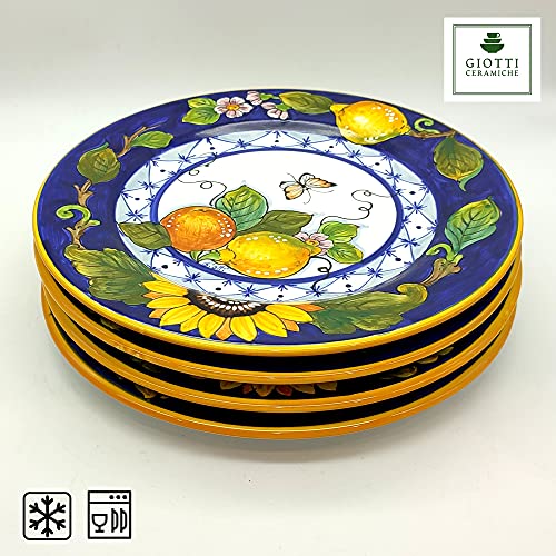 Italian Ceramic dinnerware set - Hand Painted kitchen Dishes sets for 4 - Made in ITALY Tuscany - Italian Pottery dinner plates - Home Decor Sunflower Lemon Ceramics dishes set - Service For 4