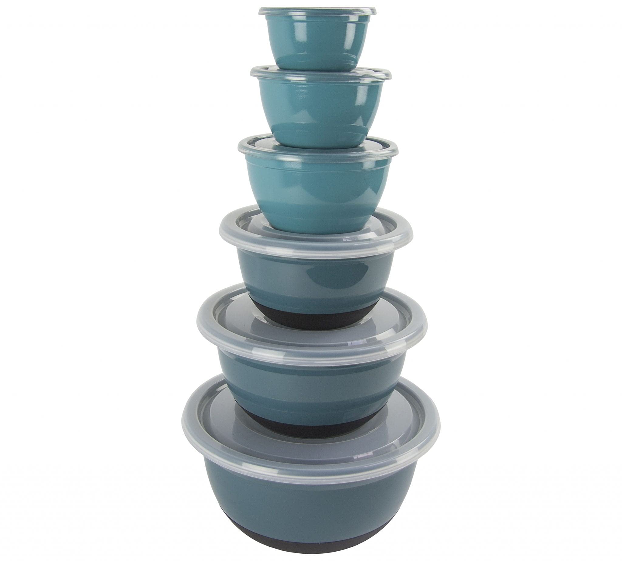 Wisconic 12-Piece Bowl Set - Plastic, Durable Kitchenware, Dishwasher Safe - Made in the USA - Prussian Blue & Light Teal