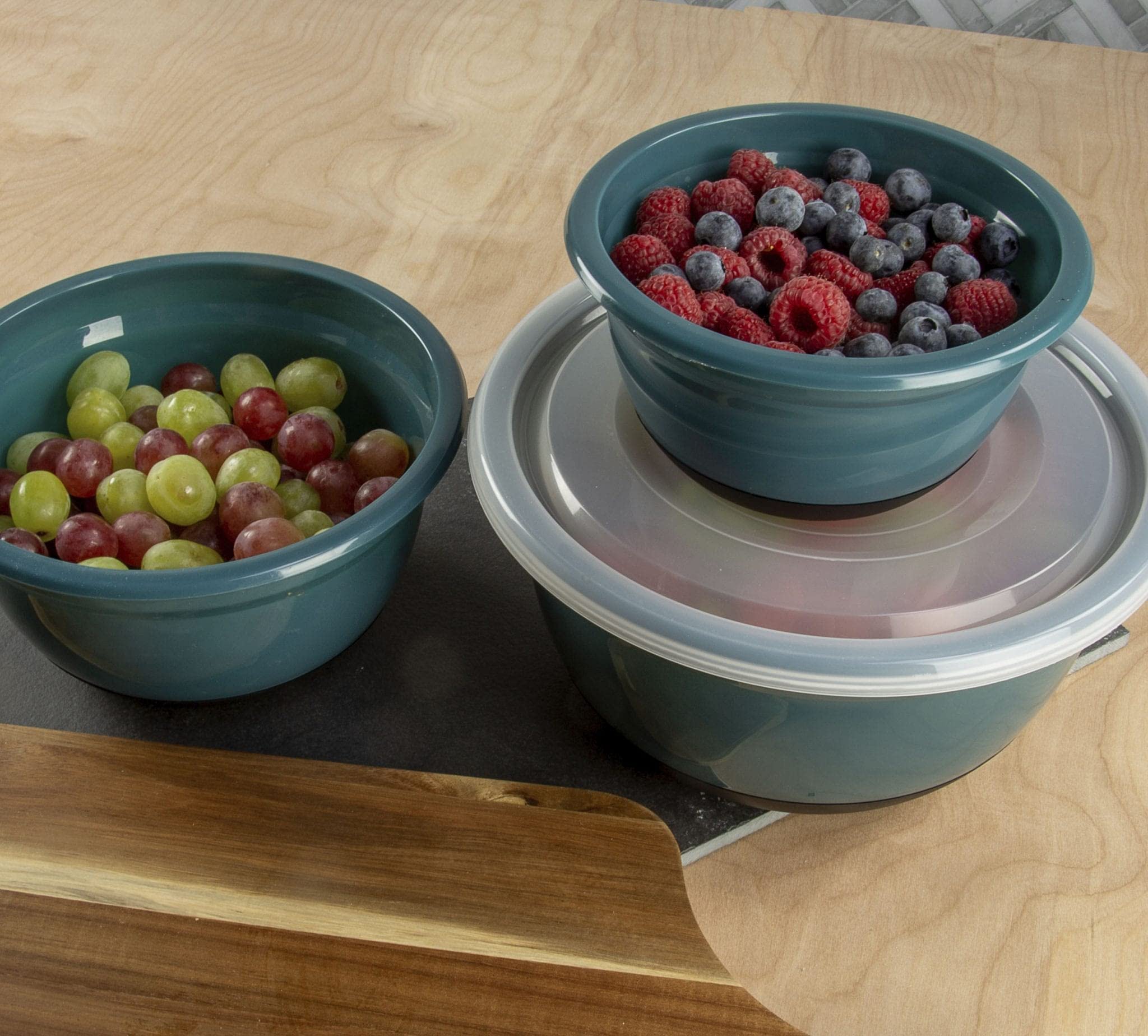 Wisconic 12-Piece Bowl Set - Plastic, Durable Kitchenware, Dishwasher Safe - Made in the USA - Prussian Blue & Light Teal