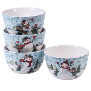 certified international 41824set4 watercolor snowman 5.5" ice cream bowls, set of 4 assorted designs, multicolored