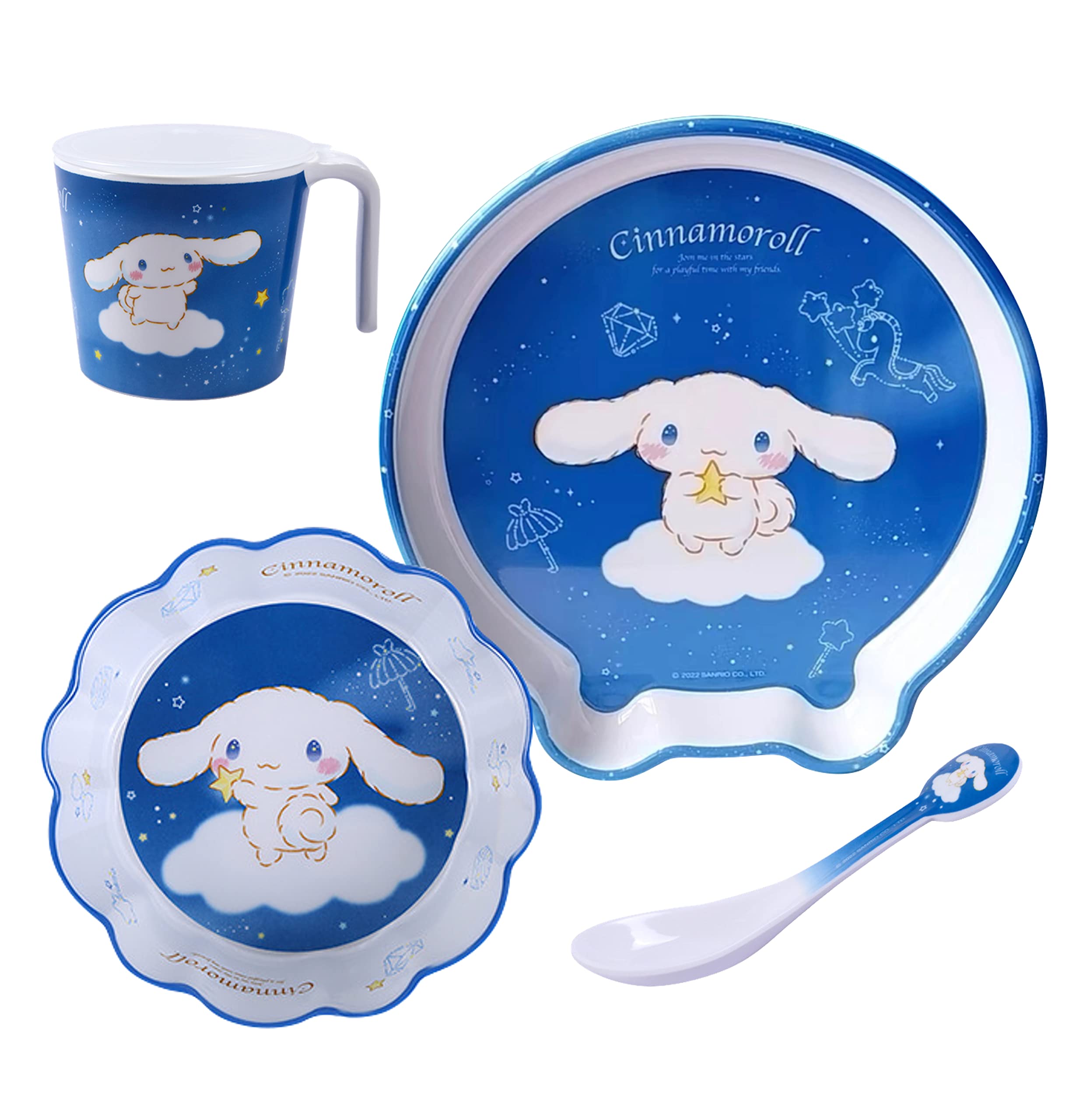 Cinnamoroll Blue Dinnerware Flatware Meal Set – Plate Bowl Cup Spoon, 4 pieces